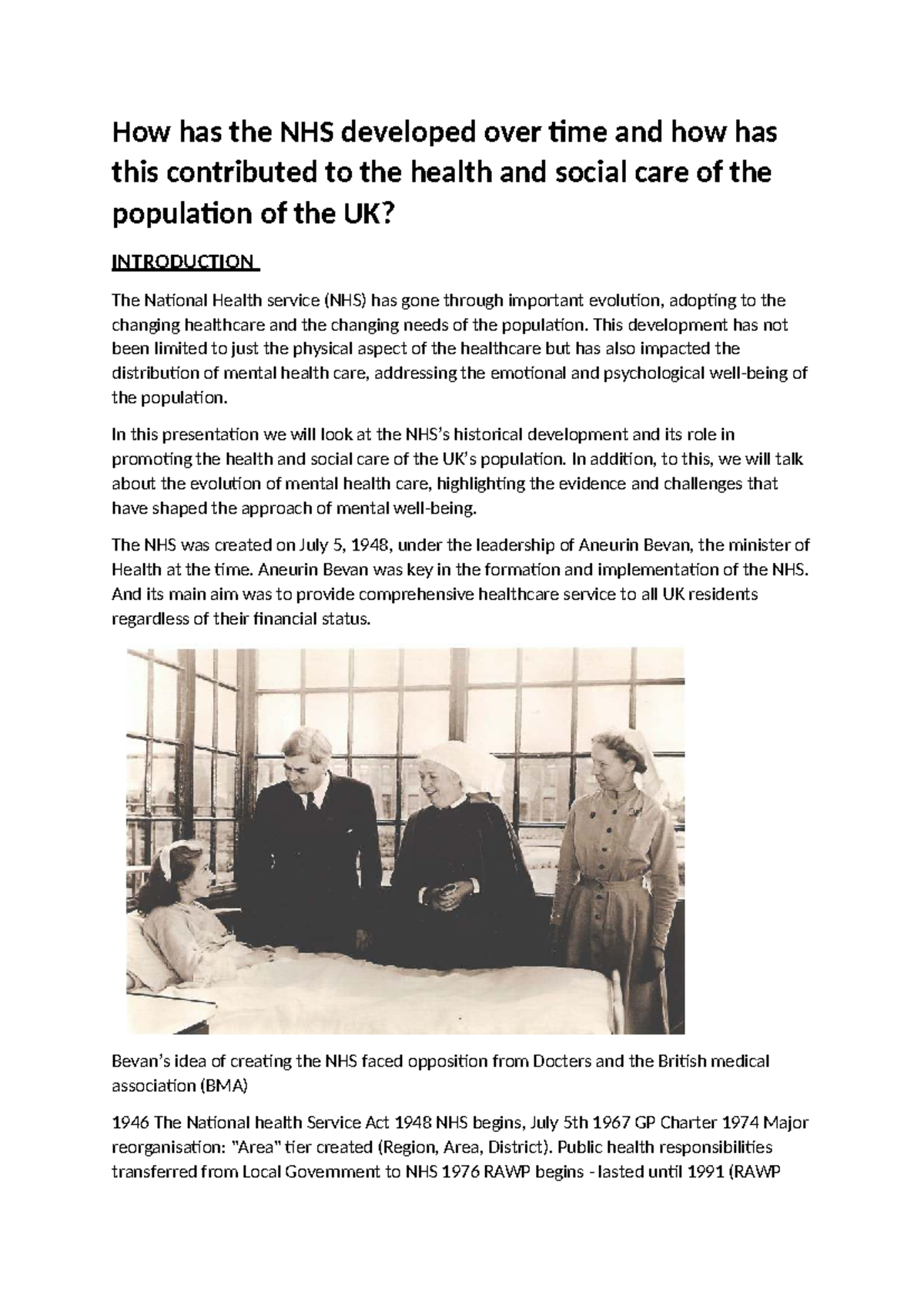 The Evolution of the NHS: Impact on UK Health & Social Care - Studocu