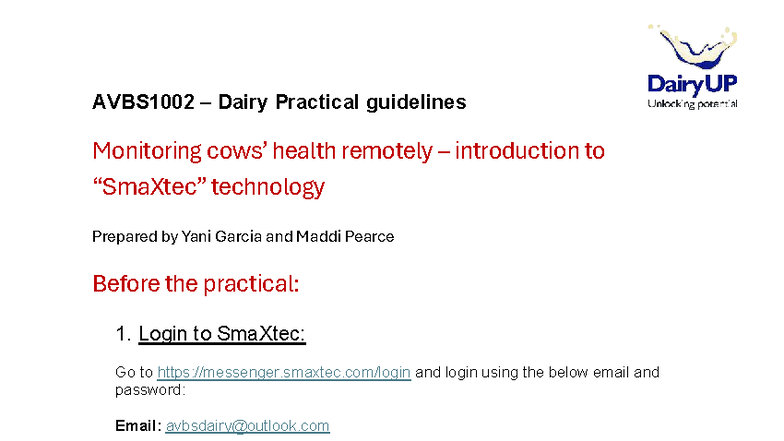 AVBS1002 Dairy Practical: Remote Health Monitoring with SmaXtec - Studocu