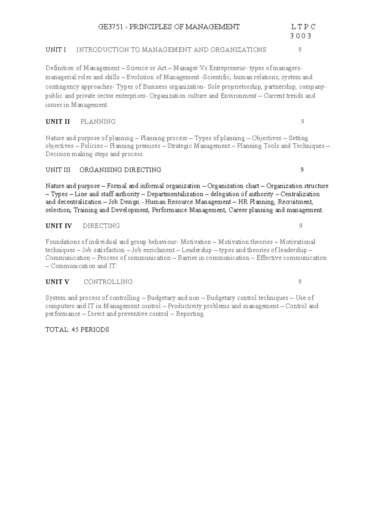 POM GE3751 Syllabus: Principles of Management Overview - Studocu
