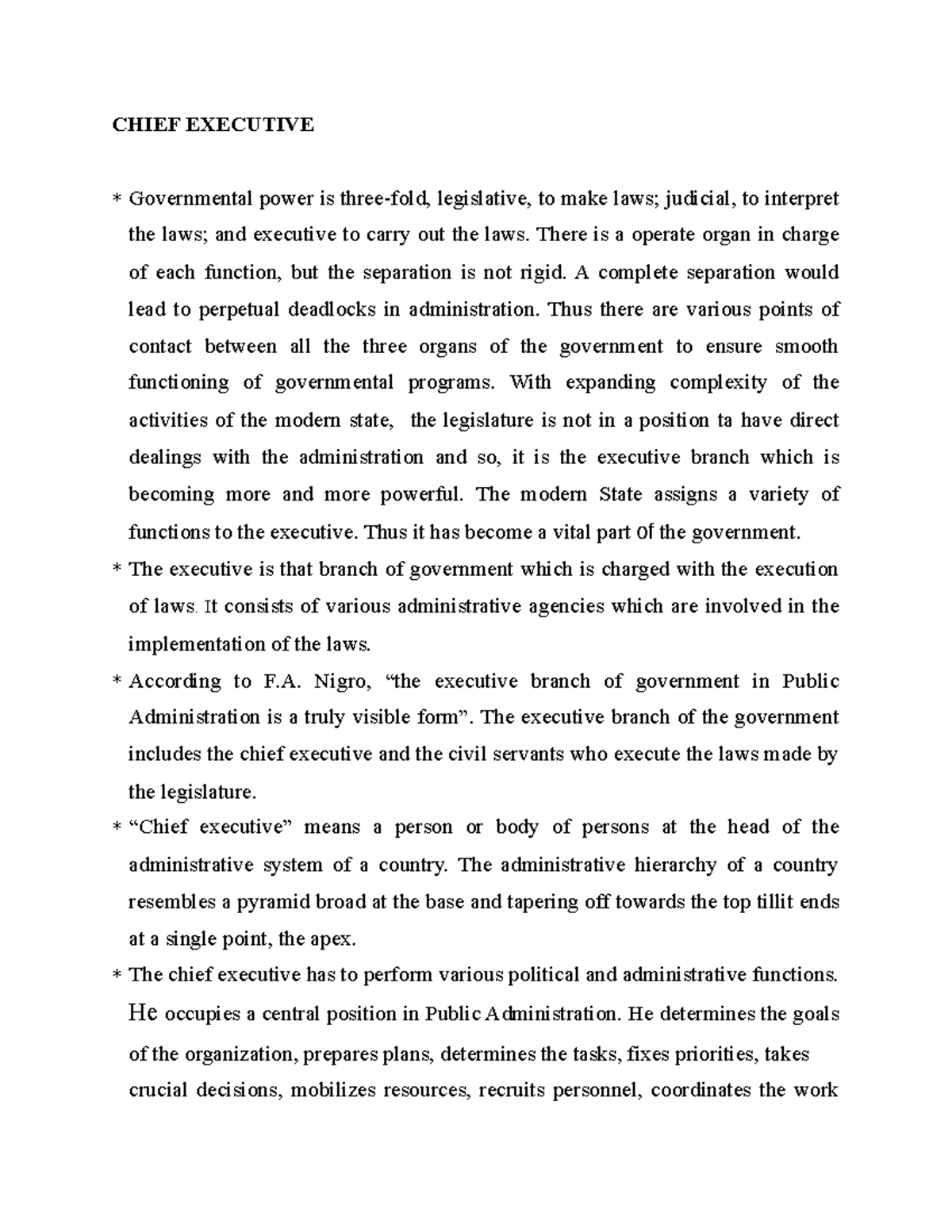 Public Administration Module 3 Notes: The Role of Chief Executive - Studocu