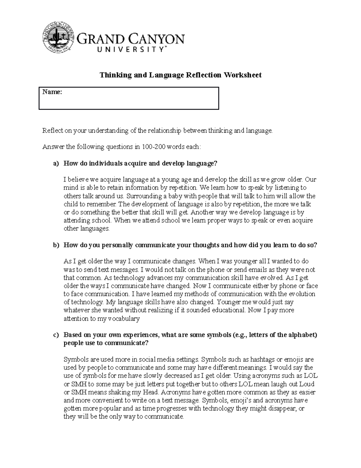 PHI105.T5 Thinkingand Language Reflection Worksheet 1-6-14 - Thinking ...