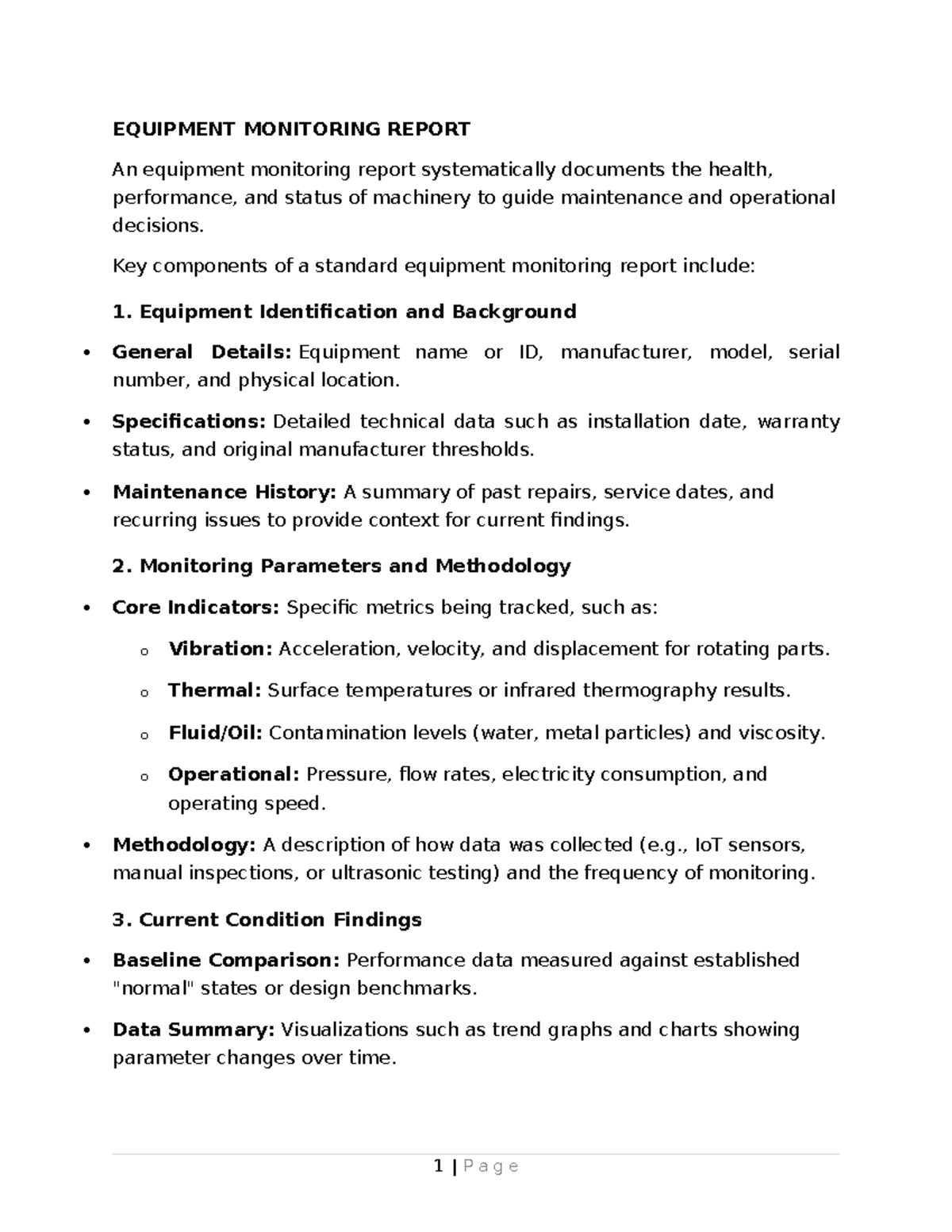 EQUIPMENT MONITORING REPORT: Insights & Recommendations for Maintenance ...
