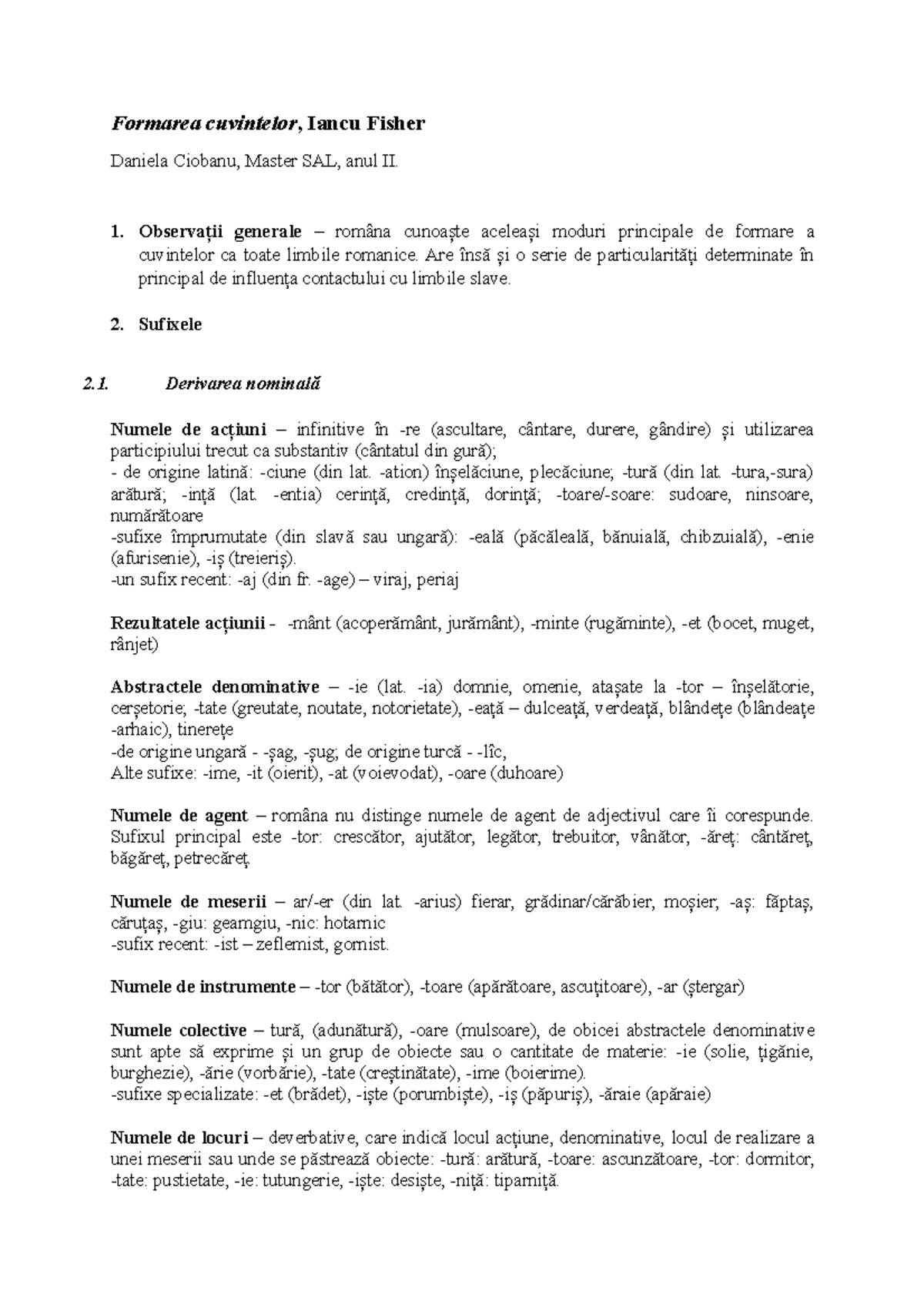 Prezentare - Ciobanu Daniela - Formarea cuvintelor , Iancu Fisher ...