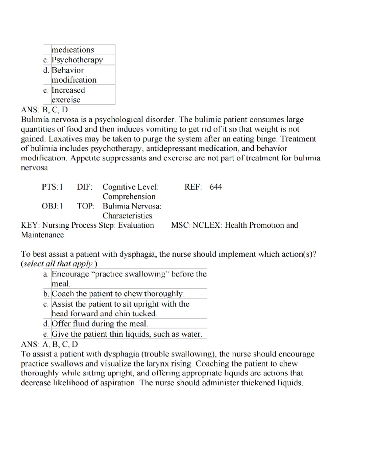 Test Bank for Medical-Surgical Nursing (6409) - Bulimia Nervosa ...