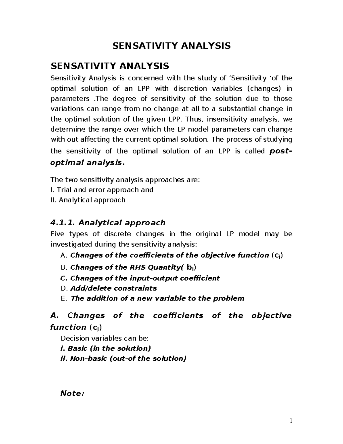 Sensitivity Analysis in LPP: Key Concepts and Approaches - Studocu