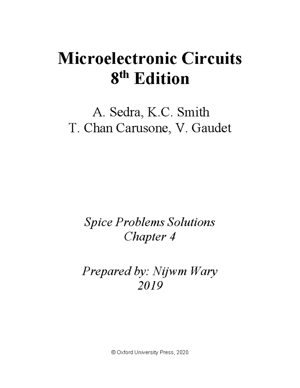Sedra Smith 8e Chapter 04 Spice Problem Guide - Microelectronic Circuits 8 th Edition A. Sedra ...