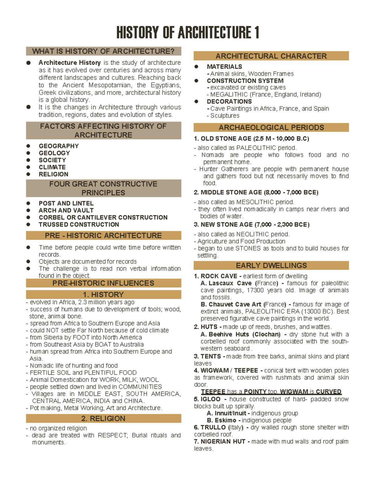 HIST 101: History of Architecture Comprehensive Reviewer - Studocu
