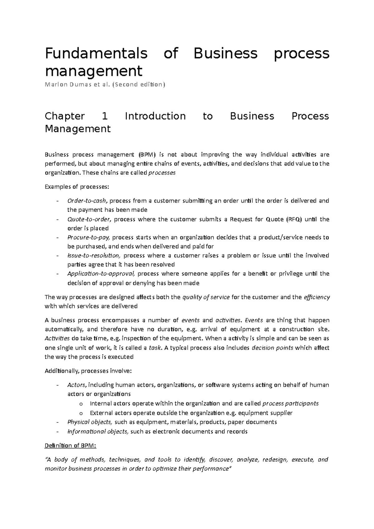 BPM 101: Summary of Business Process Management Fundamentals - Studeersnel