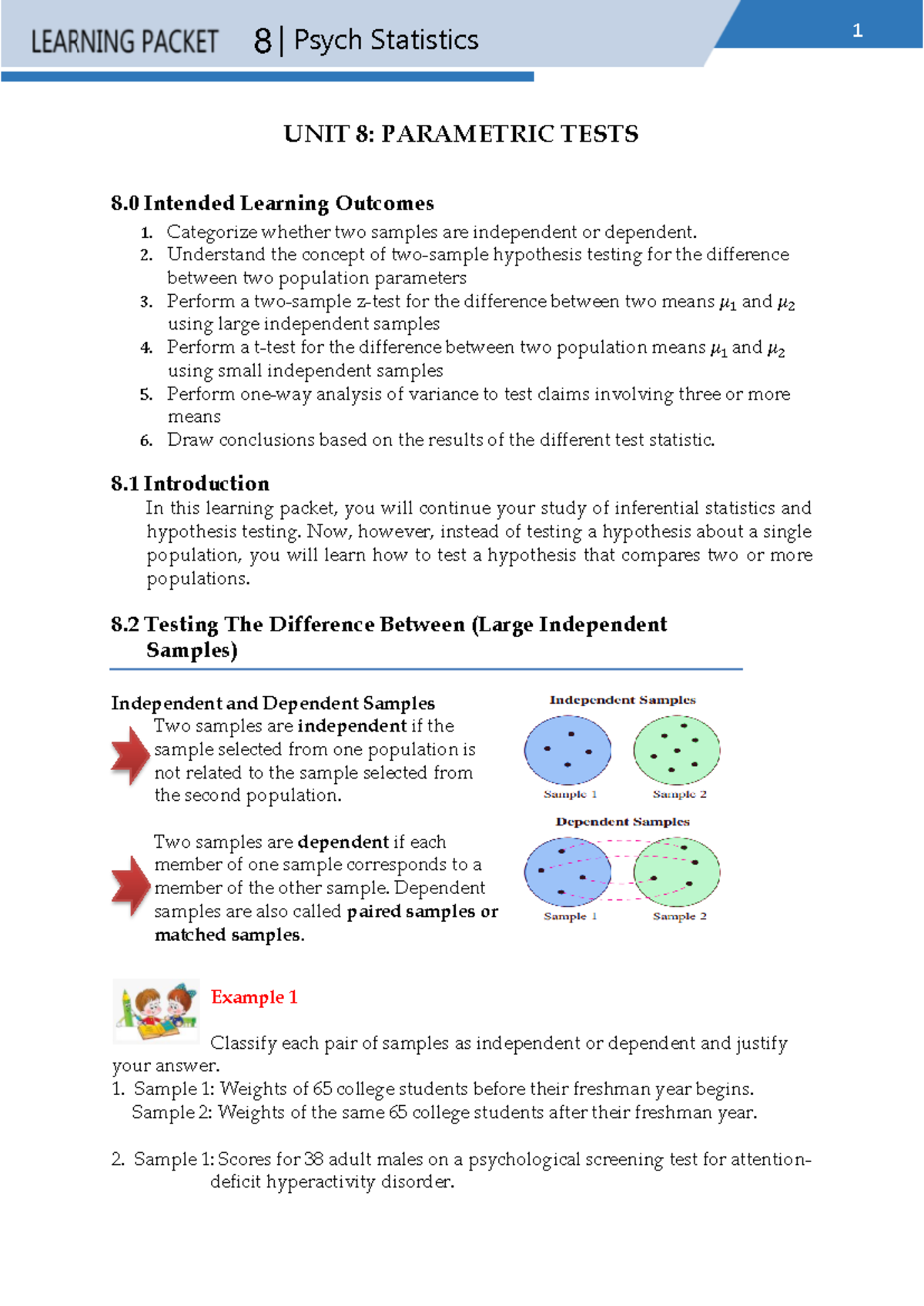 Parametric Tests - 8 | Psych Statistics UNIT 8: PARAMETRIC TESTS 8 ...