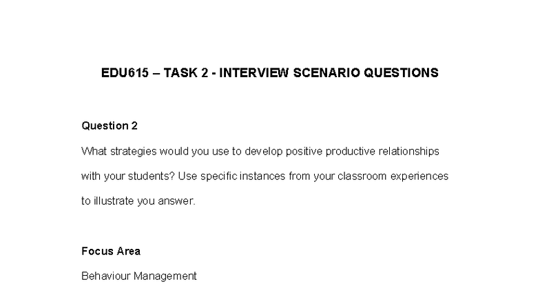 EDU615 Task 2: Strategies for Building Positive Student Relationships ...
