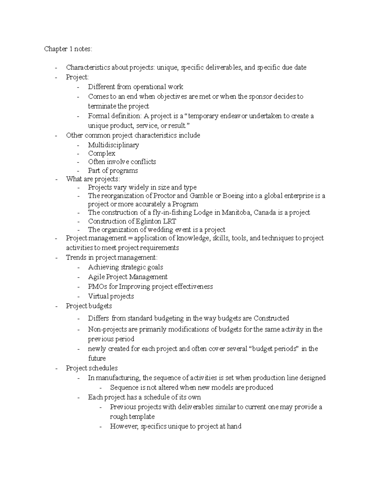 Project Management Chapter 1 Notes: Key Concepts and Trends - Studocu