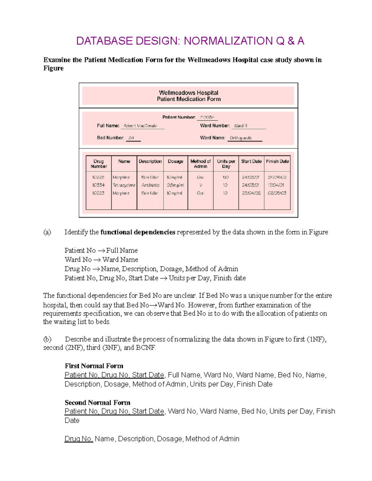 GSLC1-Temp - DATABASE DESIGN: NORMALIZATION Q & A Examine the Patient ...