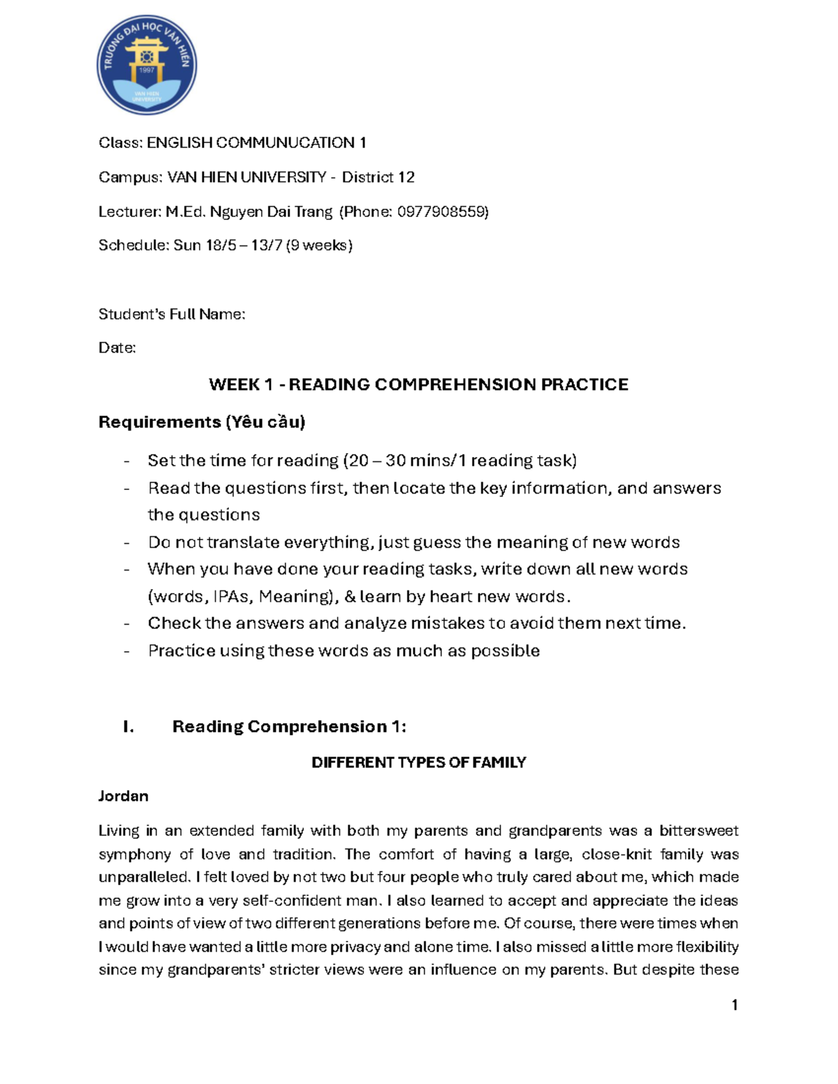 VHU-EC1-UNIT 1 - Reading Comprehension Practice Notes - Studocu