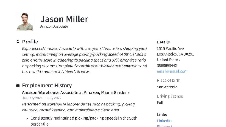 Amazon Associate Profile: Jason Miller's Experience & Skills - Studocu