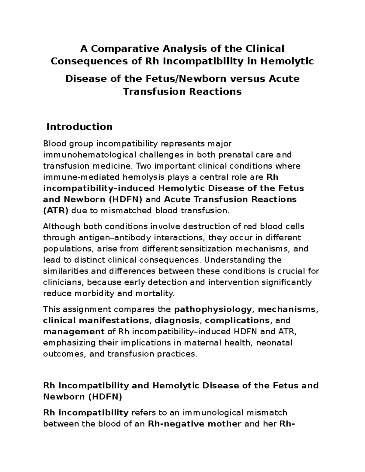 Comparative Analysis of Rh Incompatibility & Acute Transfusion ...