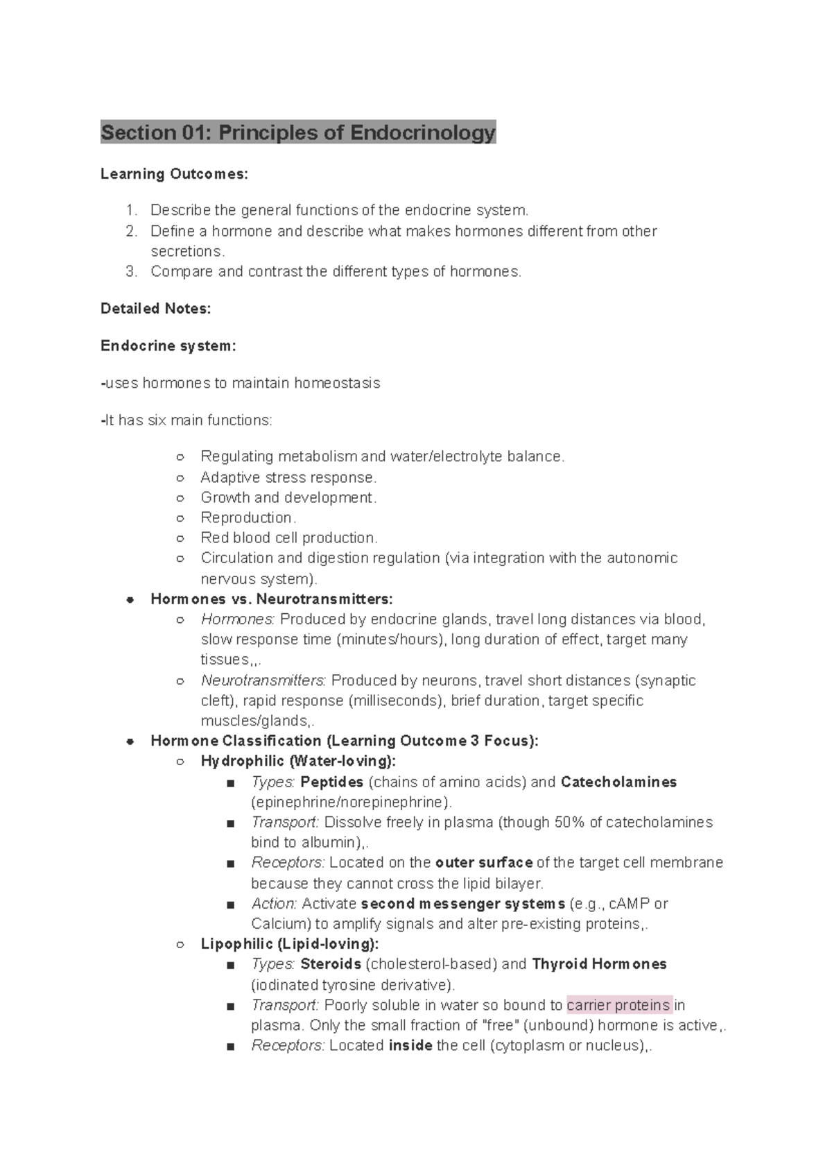 Endocrinology 101: Understanding Hormones and Their Functions - Studocu