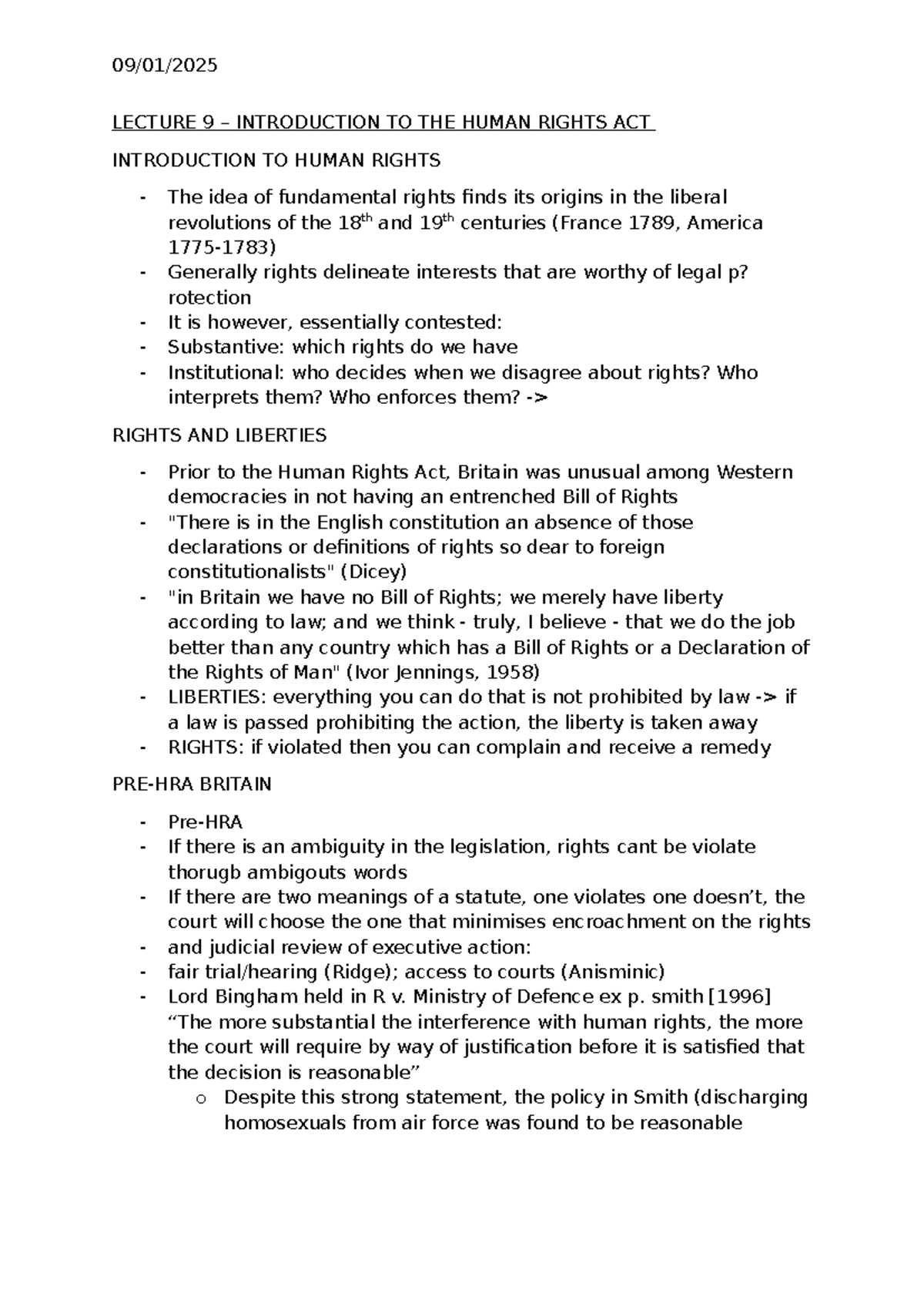 LECTURE 9 - INTRODUCTION TO THE HUMAN RIGHTS ACT (HRA) - Studocu