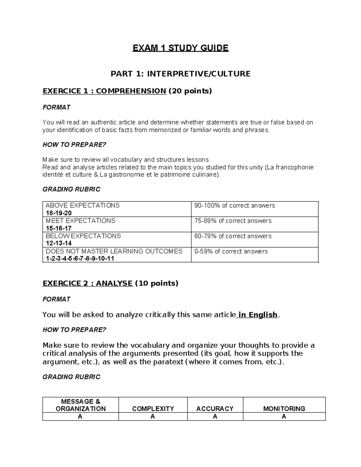 2030 EXAM 1 Study Guide: Comprehension, Analysis & Culture - Studocu