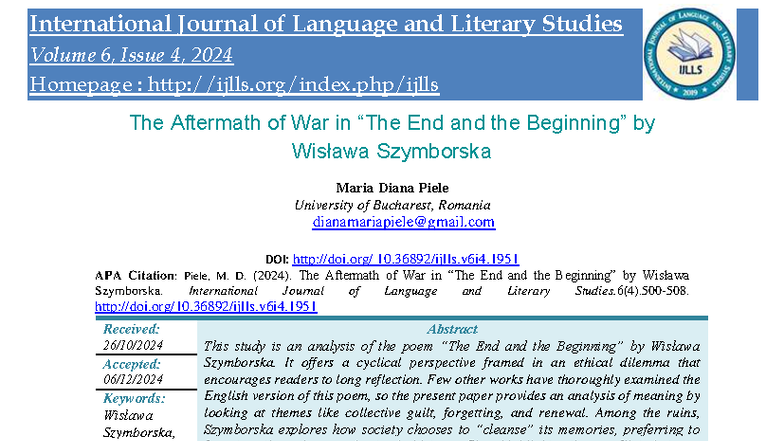 The Aftermath of War in Wisława Szymborska's "The End and the Beginning ...