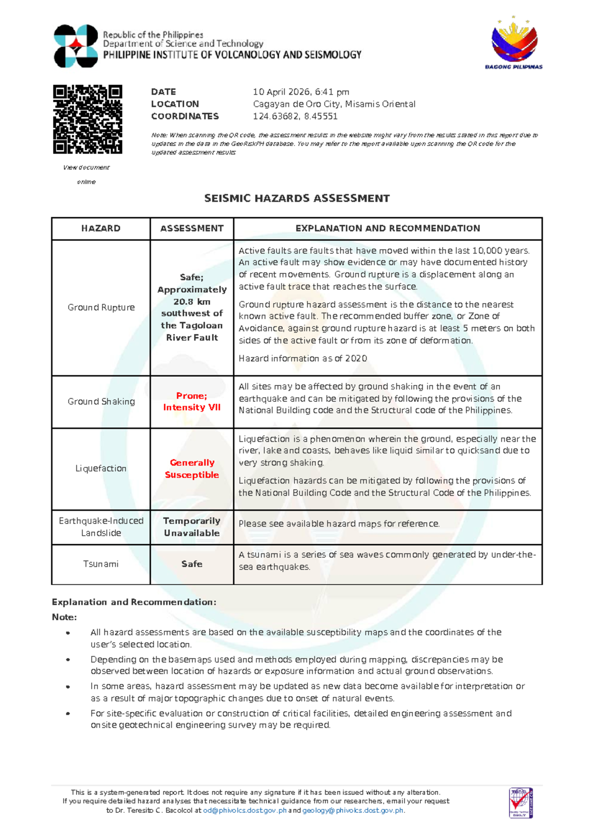 Hazard Assessment Report for Cagayan de Oro City (April 2026) - Studocu
