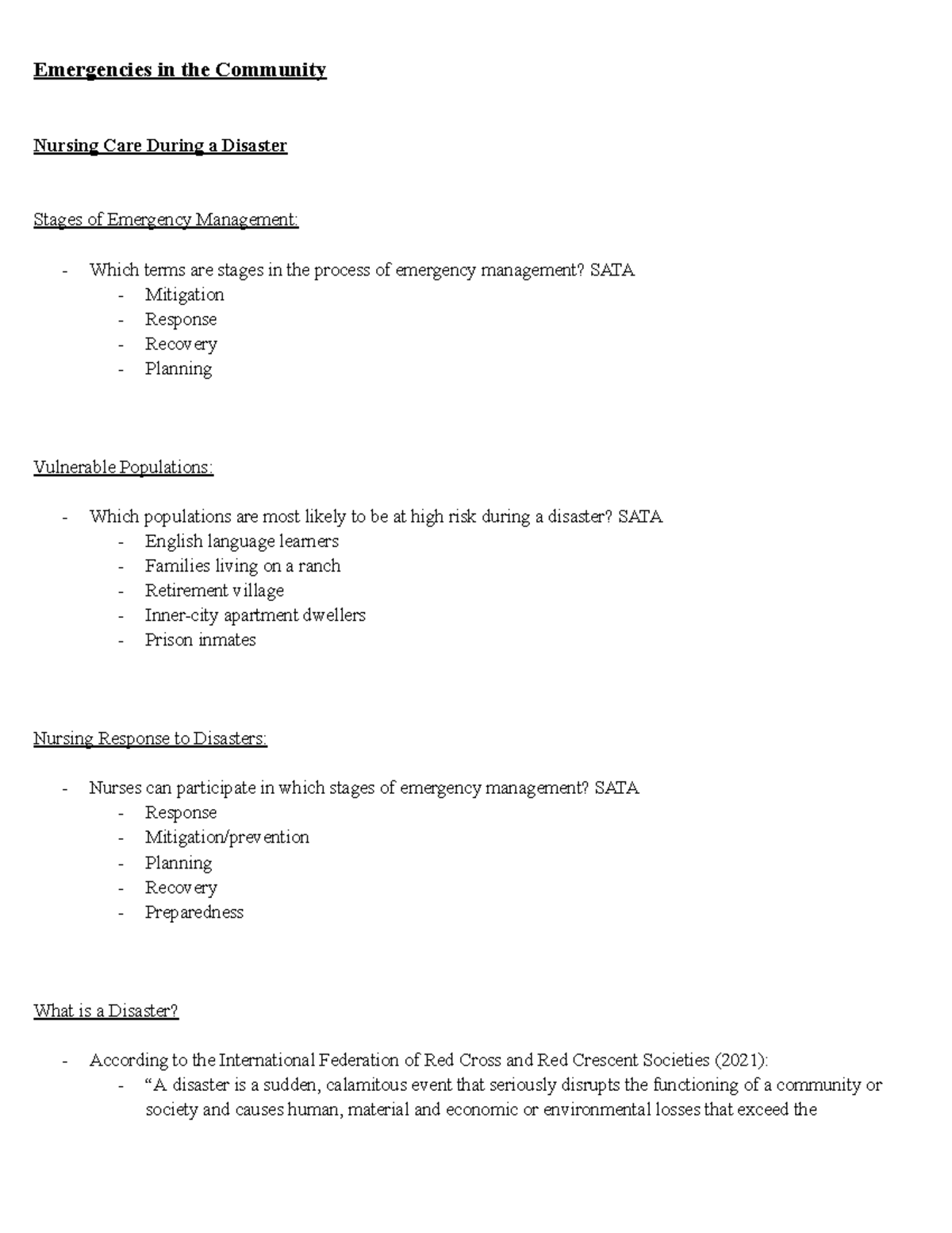 Week 6 Edapts: Nursing Care in Disaster Management and Emergency ...