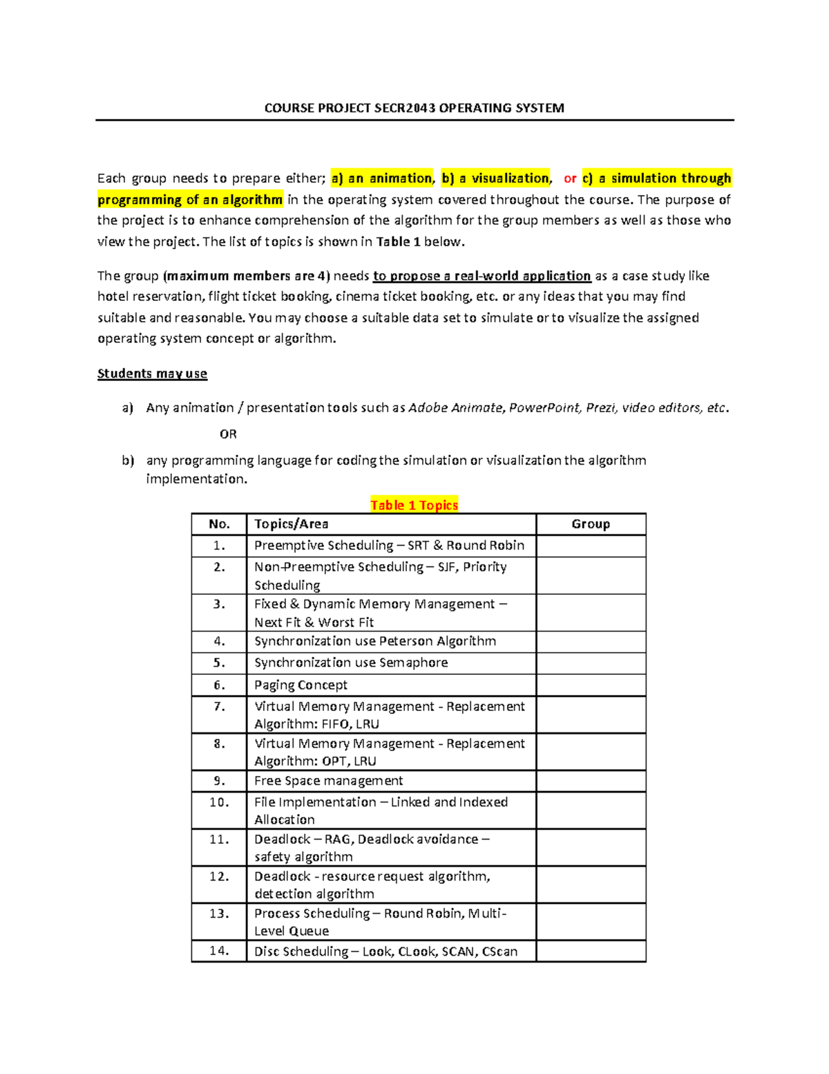 C2.1 P1SECR2043 Operating System Project Guidelines & Assessment ...