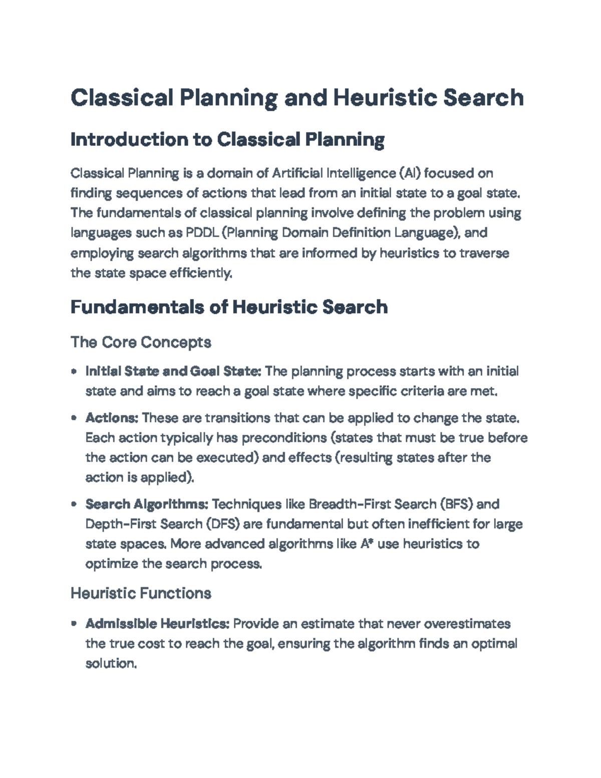 Classical Planning and Heuristic Search in AI: Fundamentals and ...