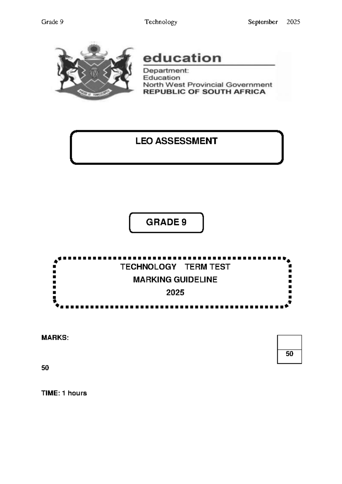 Grade 9 Technology Term Test Marking Guide 2025 - Studocu