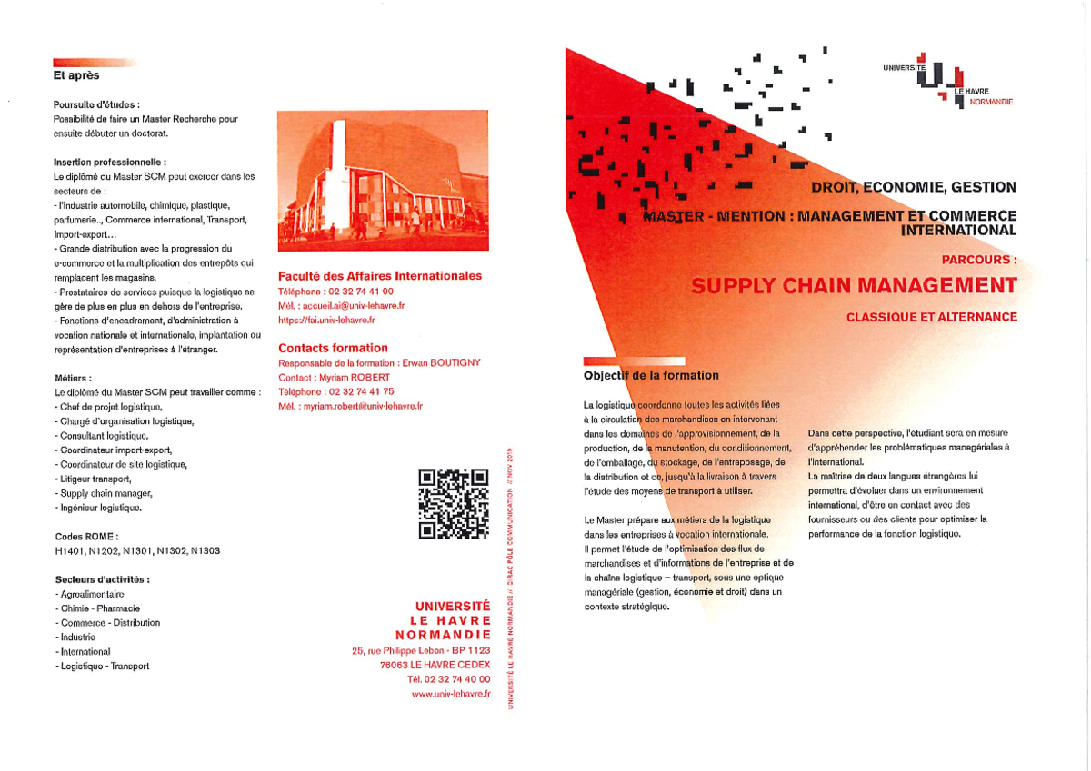 Master Supply Chain Management Classique et Alternance - UNIVERSITÉ Et ...
