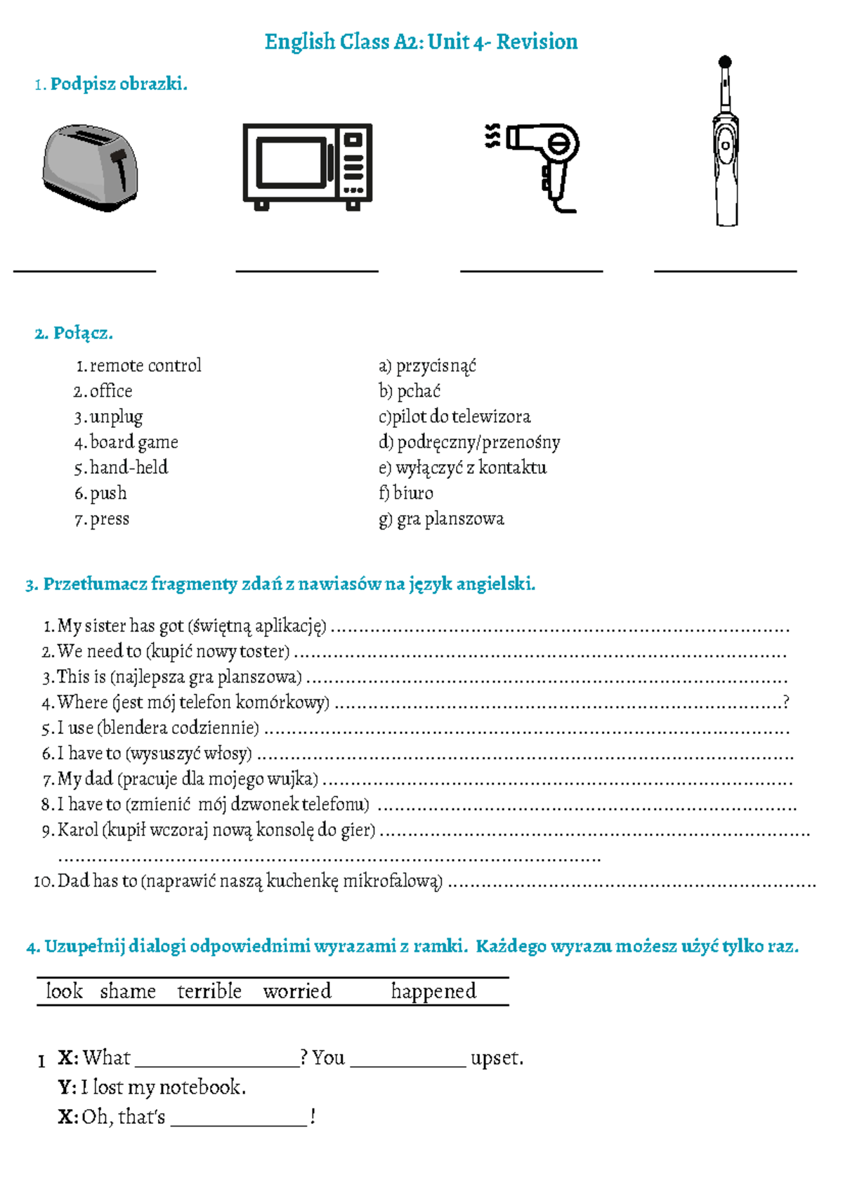 English Class A2: Unit 4 Revision Activities and Exercises - Studocu