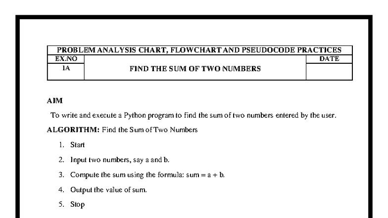 Python Lab CS24C02: Problem Analysis, Flowcharts & Pseudocode Practices - Studocu
