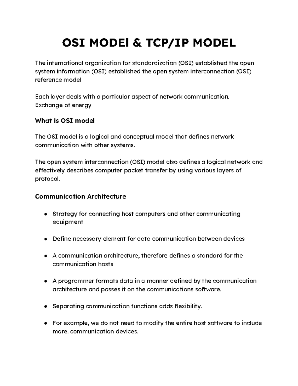 OSI Model Overview & TCP/IP Model Comparison (CS101) - Studocu