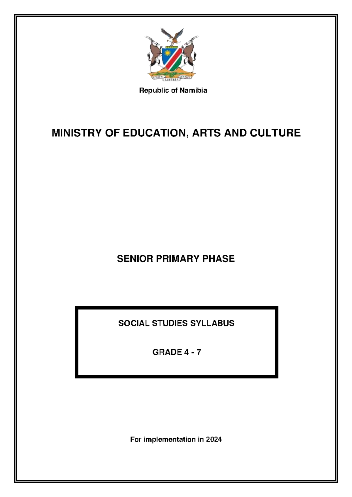 SP Social Studies Syllabus for G4-7, Namibia Implementation 2024 - Studocu