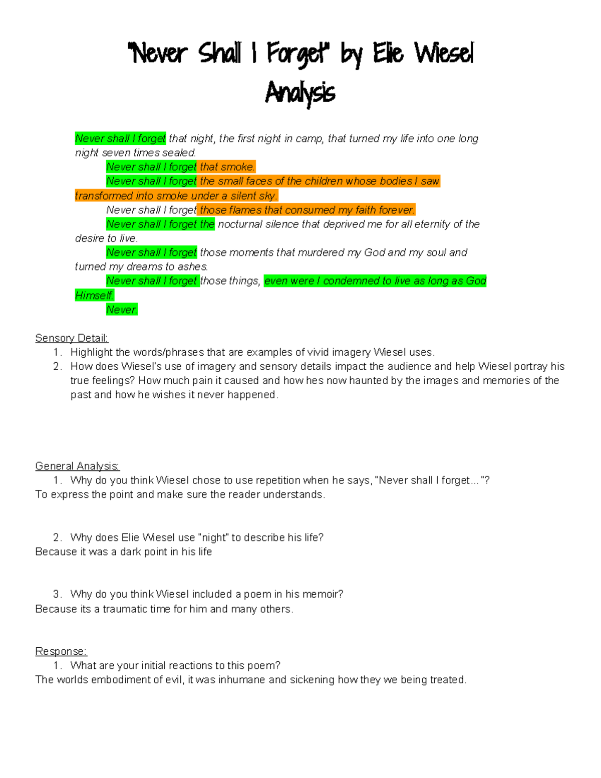 "ENG 202: 'Never Shall I Forget' Literary Analysis and Insights" - Studocu