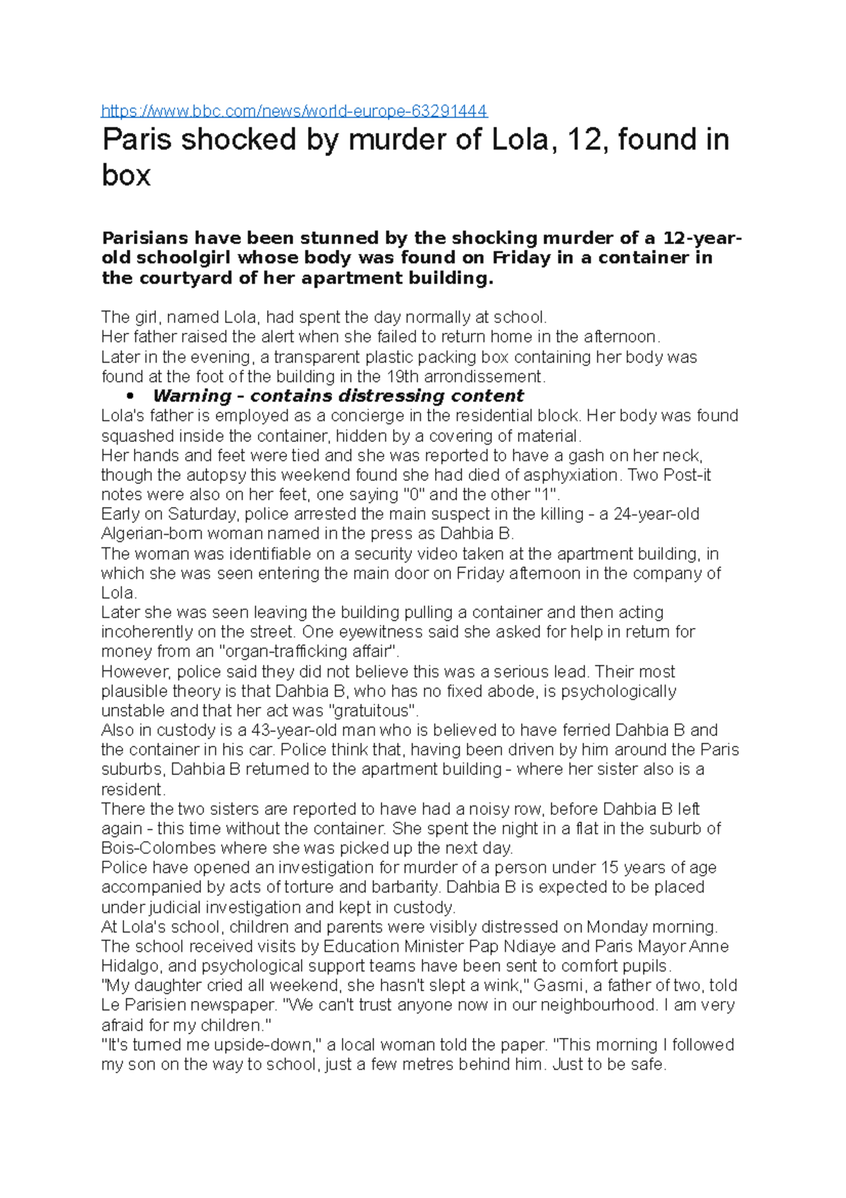 Engels Artikel 4: Shock and Mourning in Paris After Lola's Murder ...