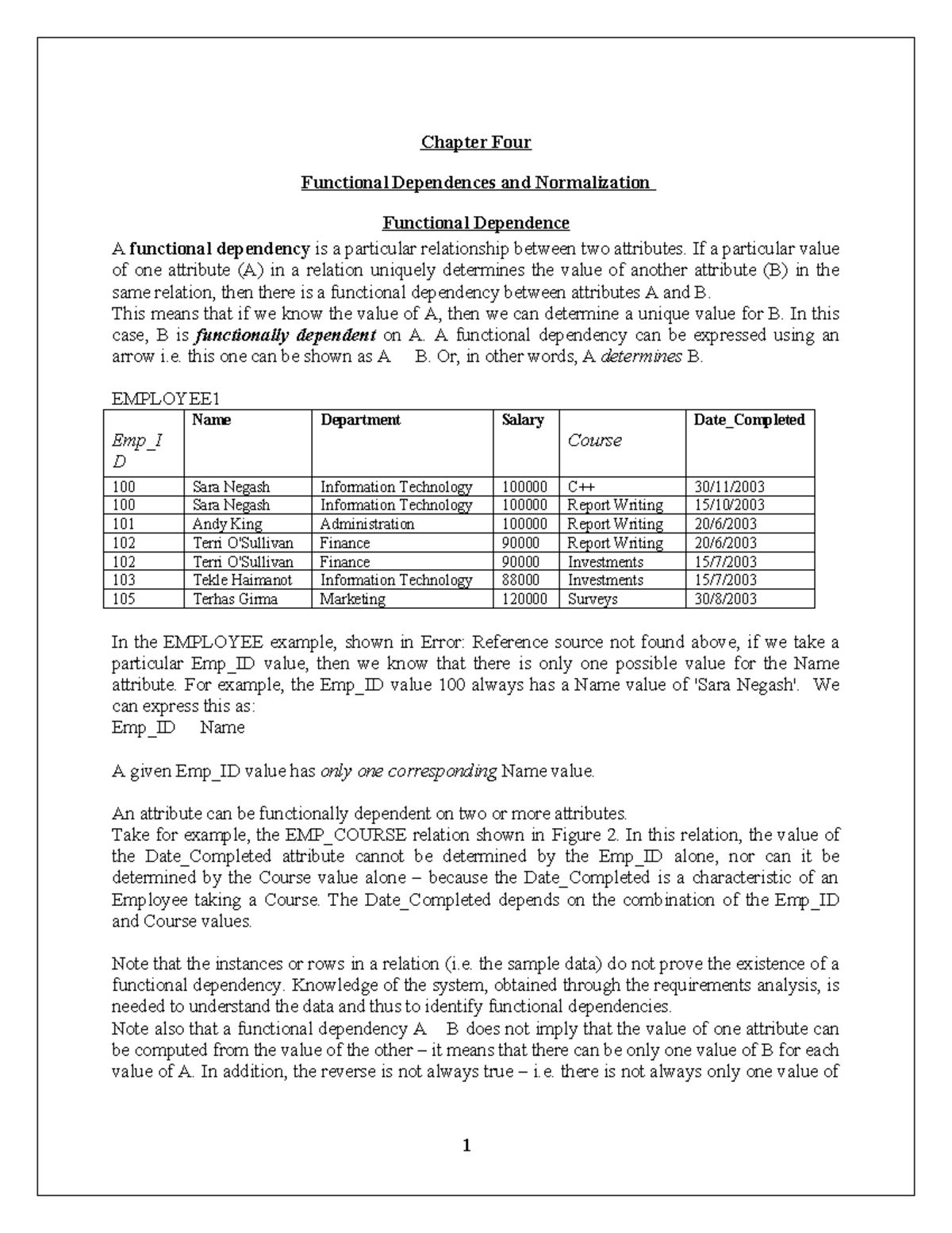 Chapter 4 - Functional Dependences & Normalization in Databases - Studocu