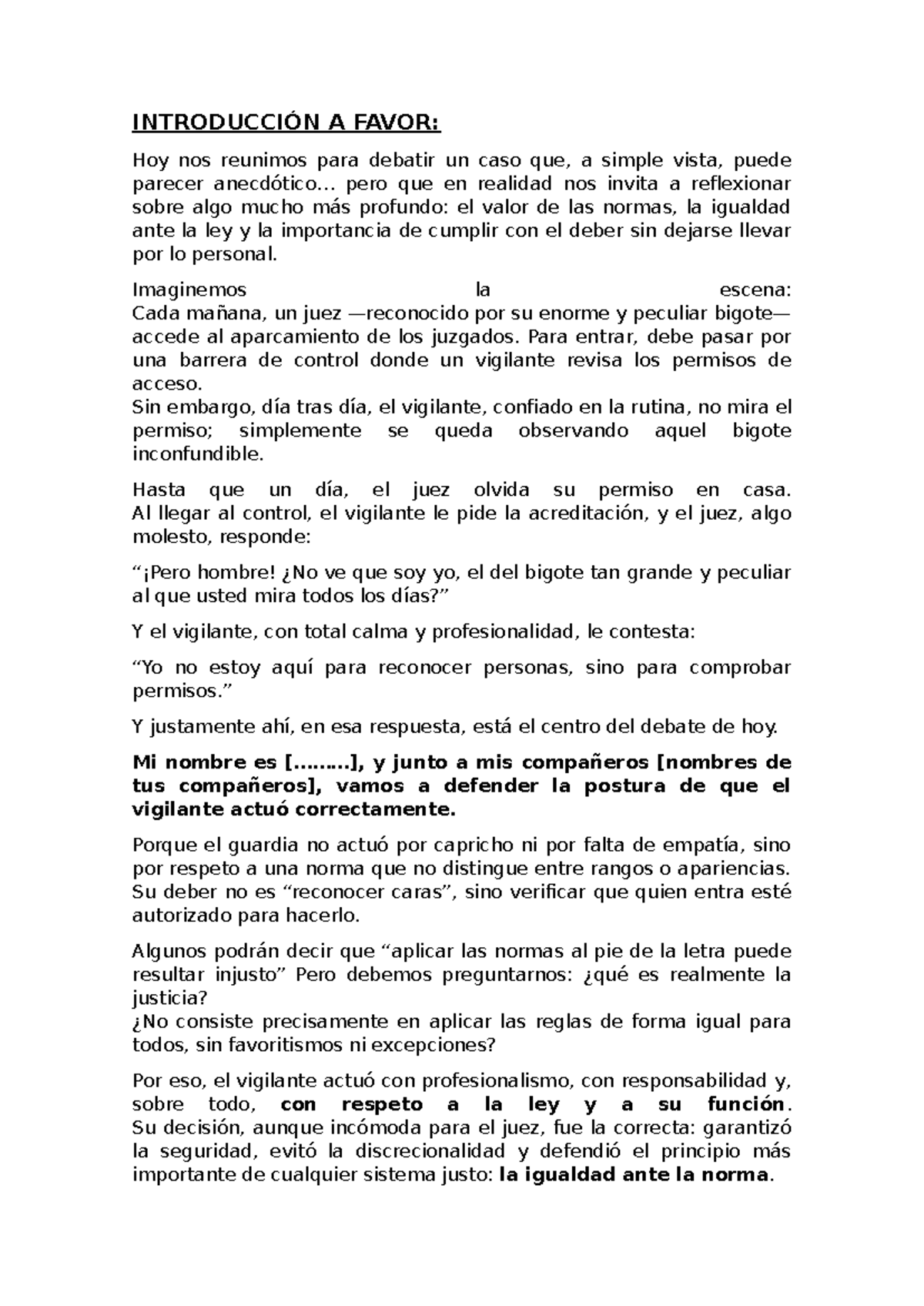 Debate sobre la Igualdad ante la Ley: Caso del Juez y el Vigilante ...