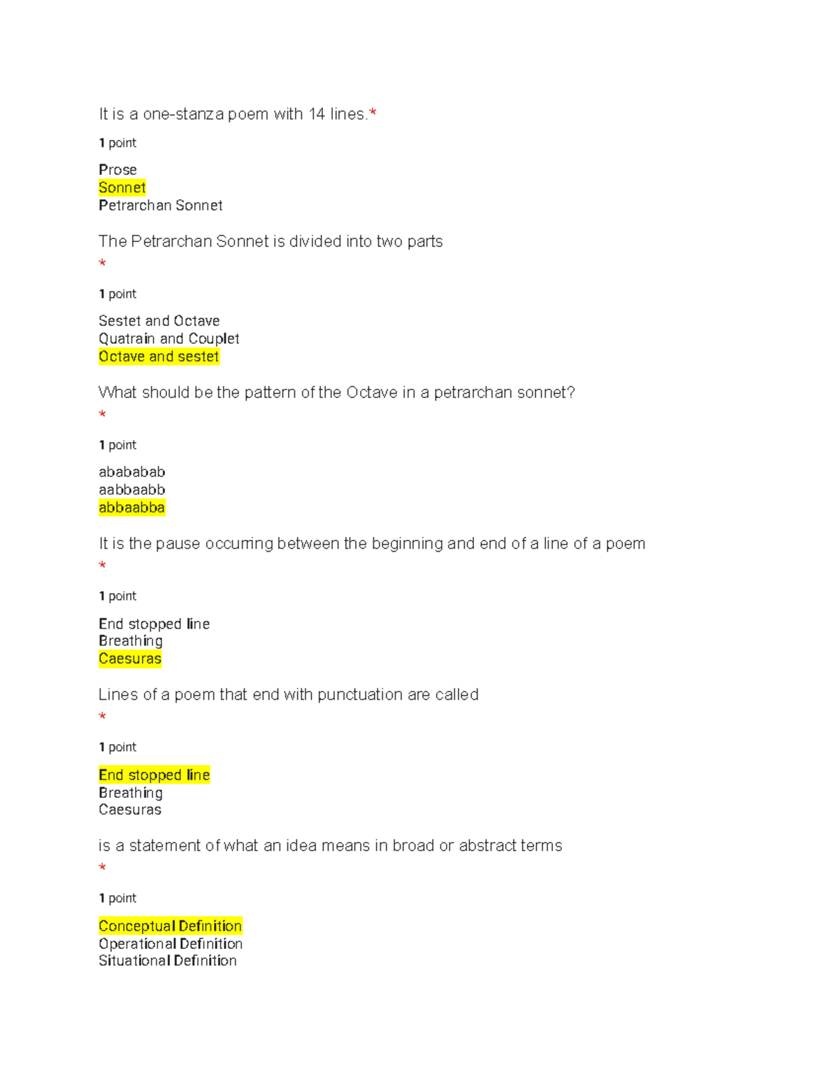 ENG 101: Prose and Sonnet Analysis - Key Concepts and Definitions - Studocu