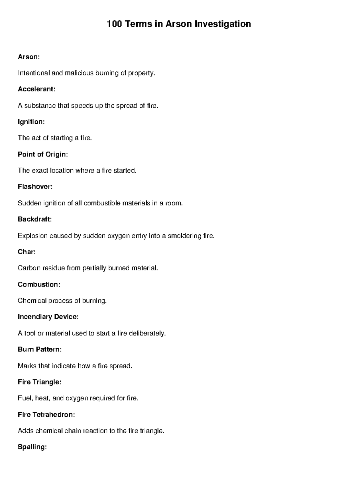 100 Key Terms for Arson Investigation (Course Code: ARS 101) - Studocu
