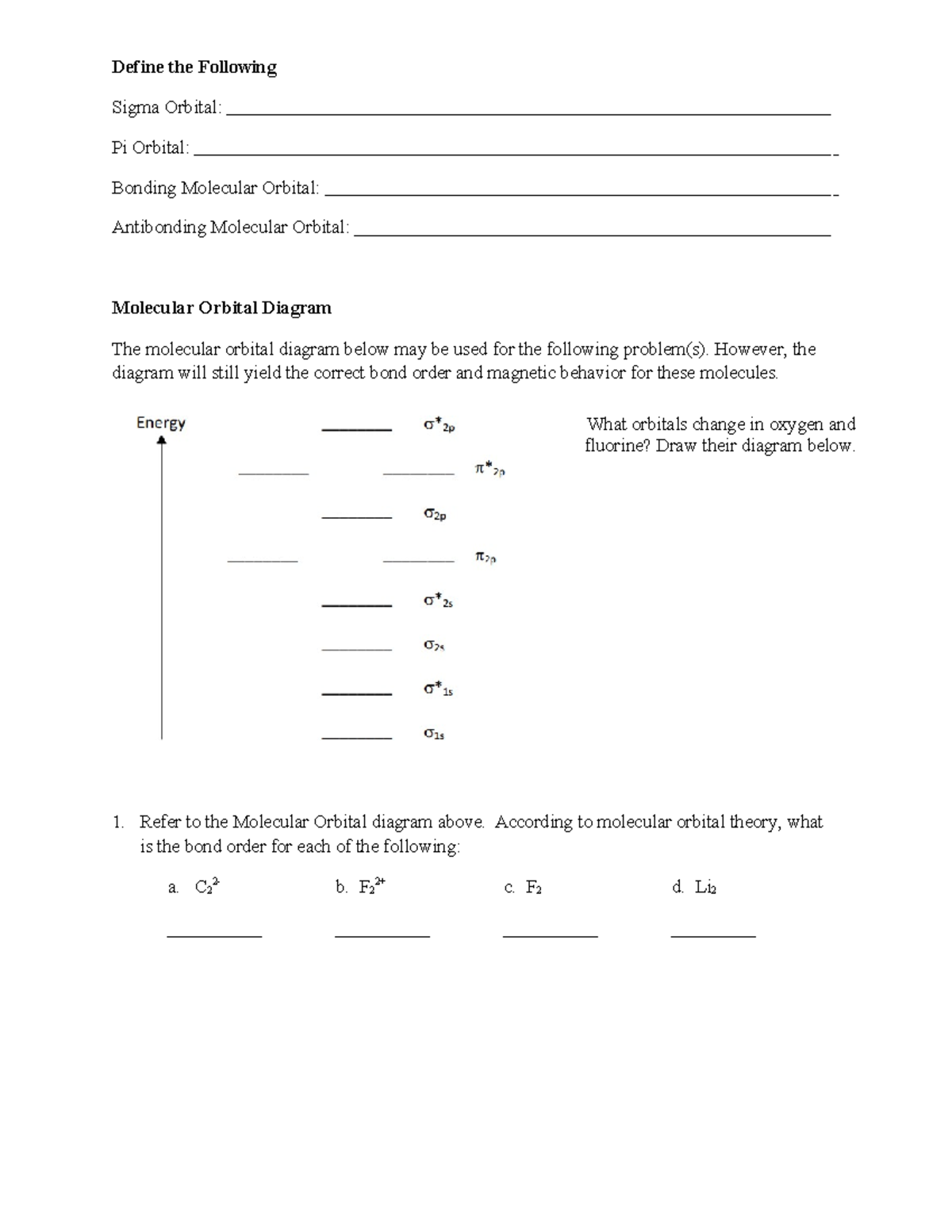 Practice (Molecular Orbital Diagram) - Define the Following Sigma ...