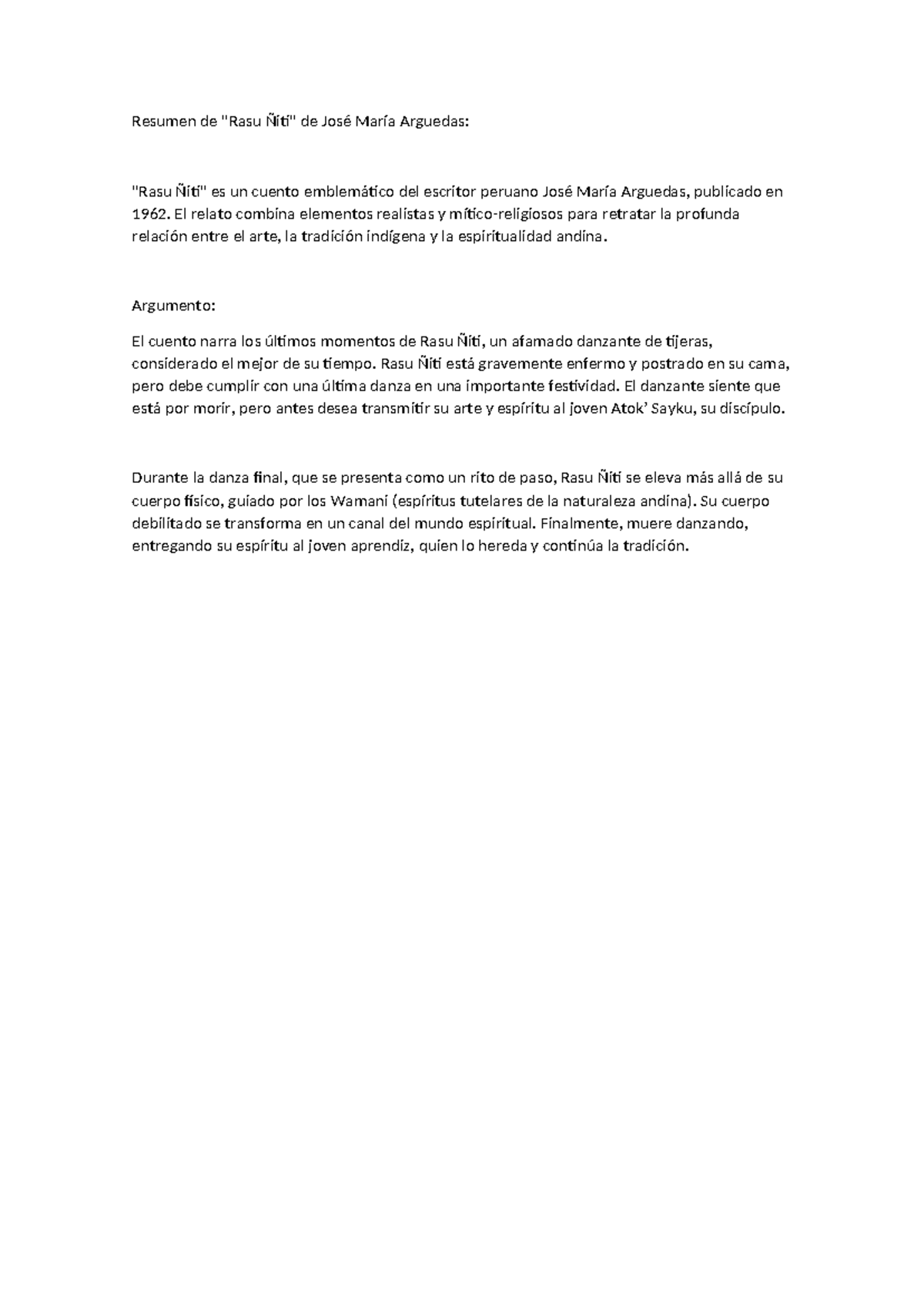 Resumen de "Rasu Ñiti" de José María Arguedas - Análisis Literario ...