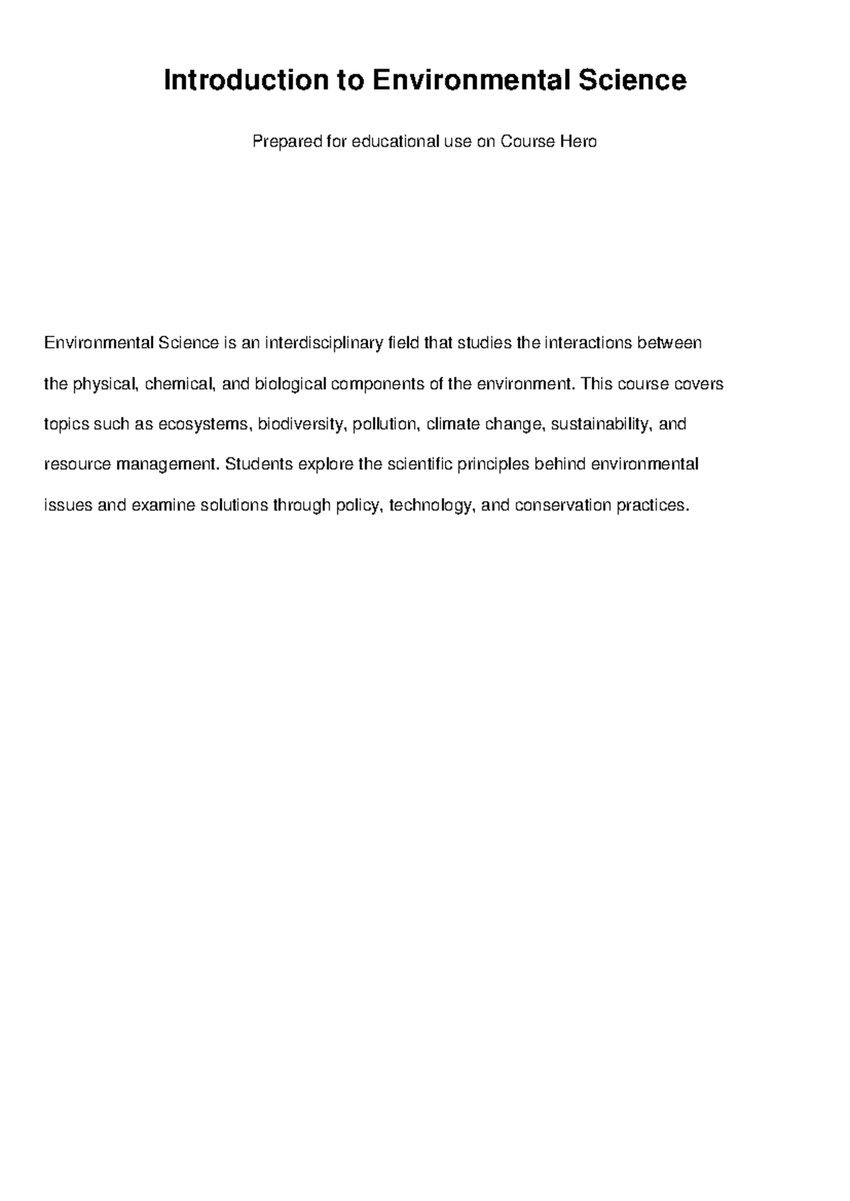 ENV 101: Intro to Environmental Science Overview and Key Concepts - Studocu