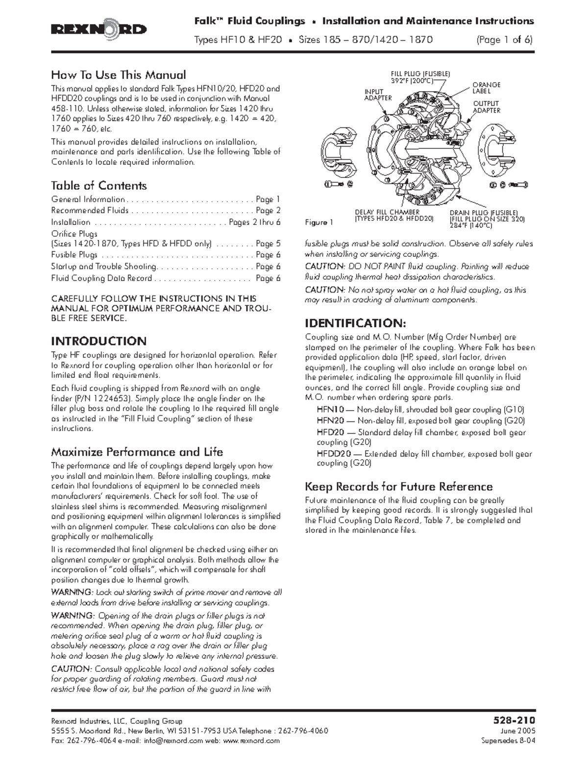 Falk™ Fluid Couplings Installation Manual: Types HF10 & HF20 Sizes 185 ...