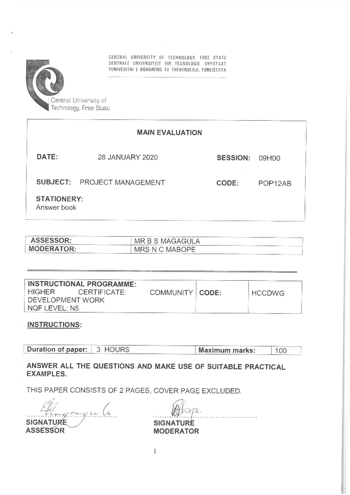POP12AB Project Management Final Exam Overview and Details - Studocu