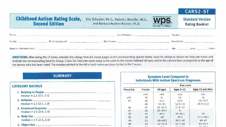 CARS-2 ST - autism - Childhood Autism sah, Eric Schopler, Ph., Robert ...