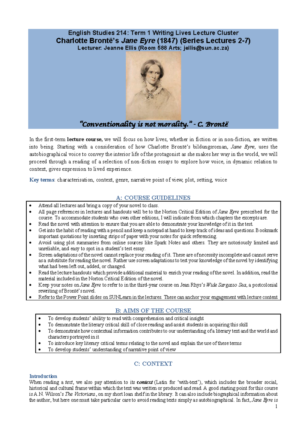 E214: Jane Eyre Course Overview - Exploring Lives Through Fiction - Studocu
