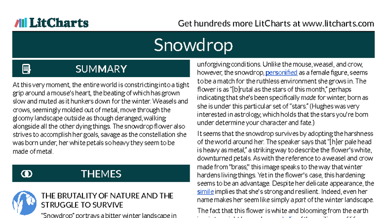 LitCharts Summary: Ted Hughes' "Snowdrop" Analysis - Studocu