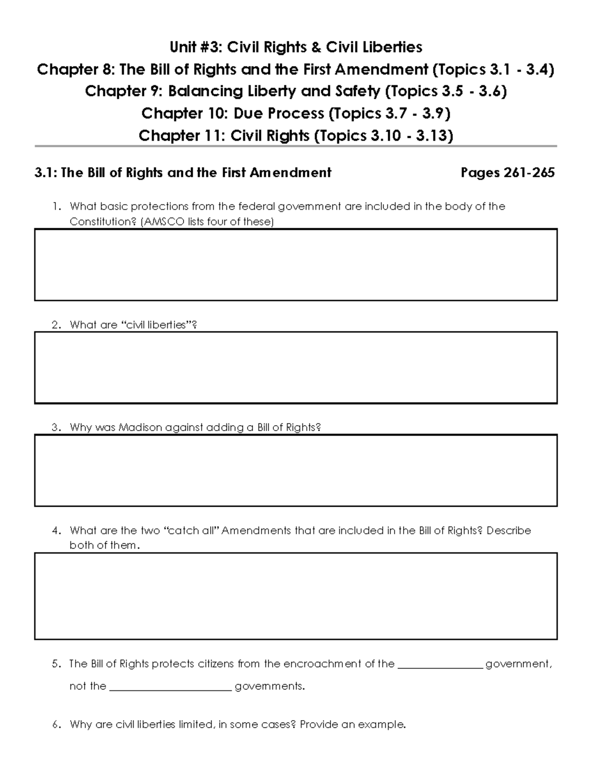 Unit #3 Amsco Reading Guide: Civil Rights & Liberties (Ch. 8-11) - Studocu