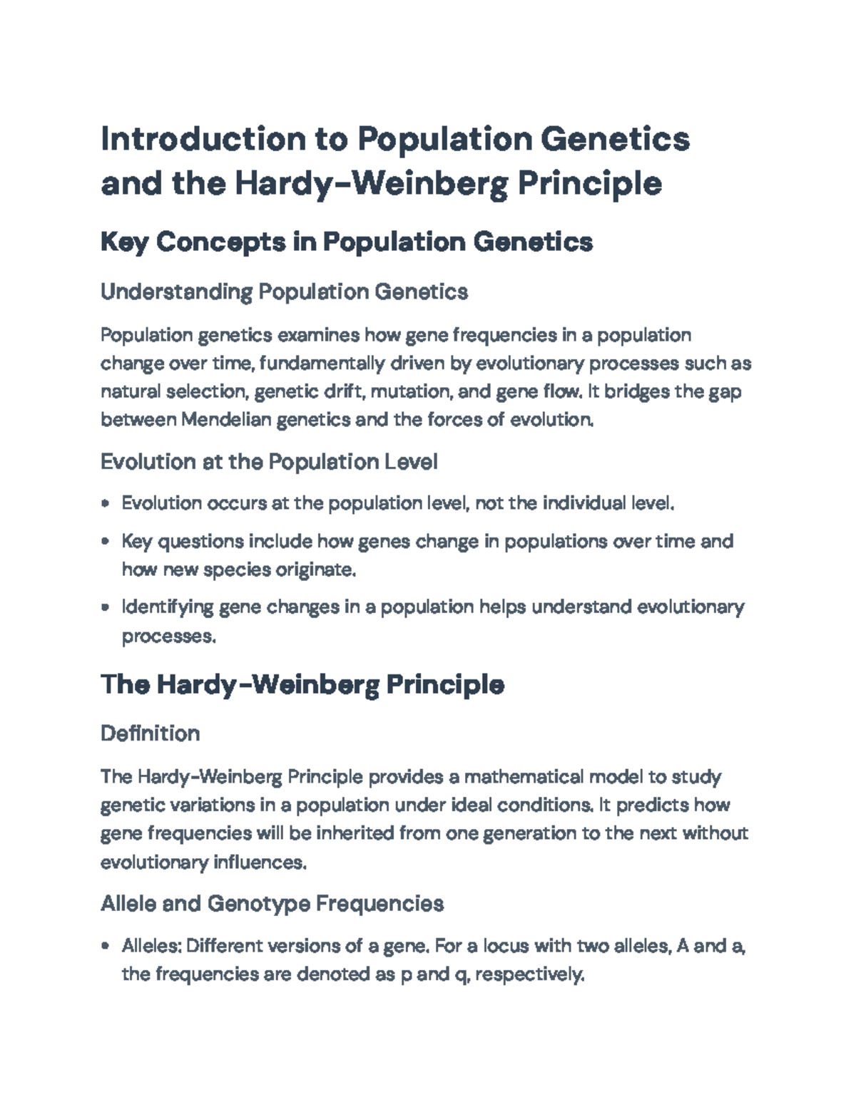 Understanding Population Genetics and the Hardy-Weinberg Principle ...