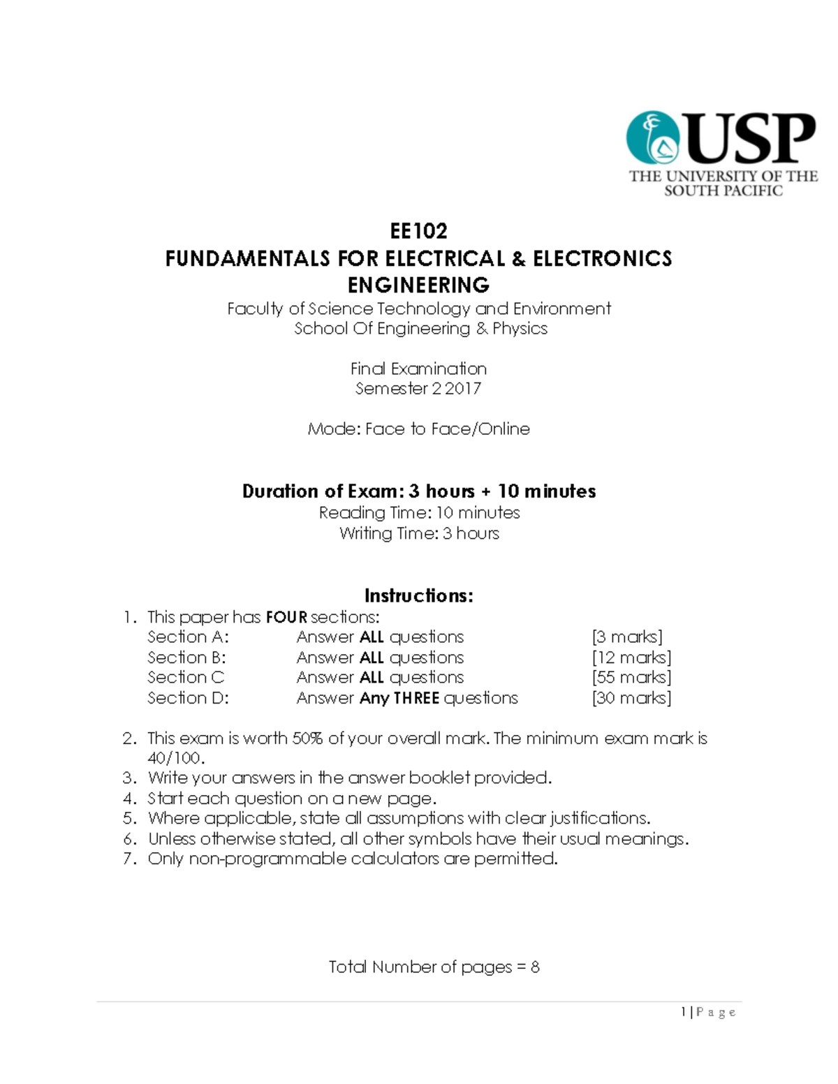 EE102 Final Exam - Fundamentals of Electrical Engineering - Studocu